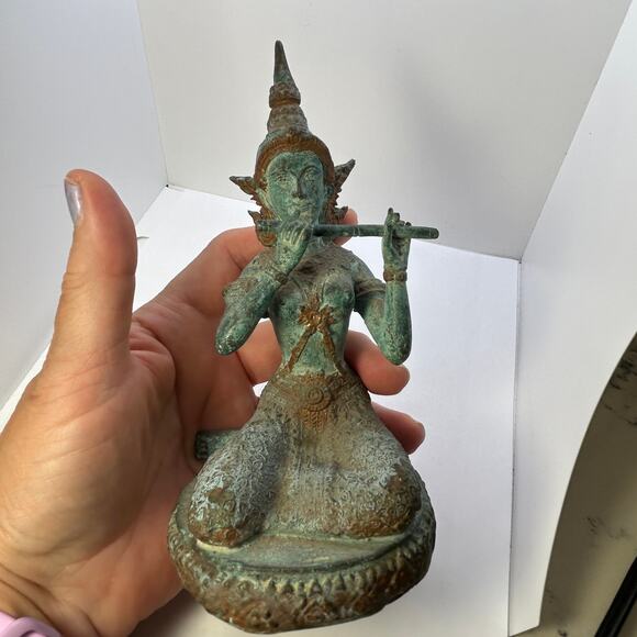 Unbranded | Art | Vtg Antique Thai Princess Seated Playing Flute Bronze ...